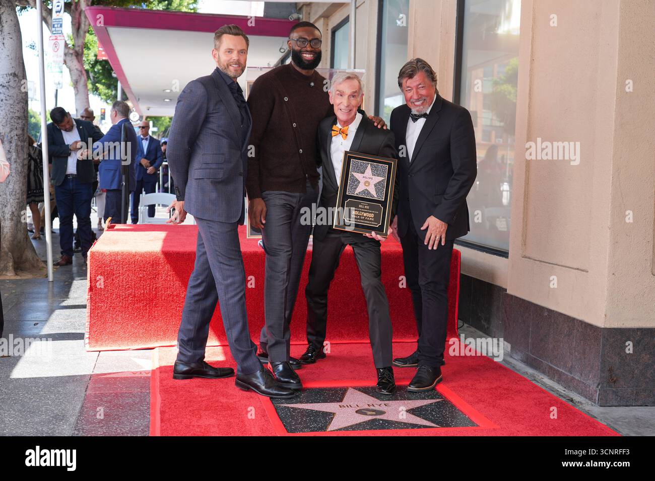 Joel McHale, from left, Jaylen Brown, Bill Nye, and Ross Shafer attend ...