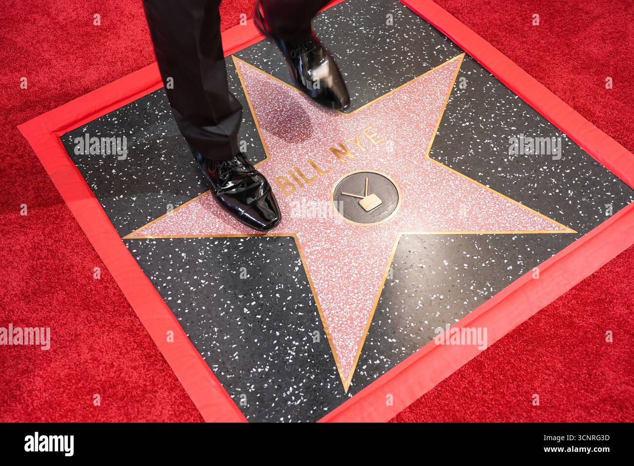 Bill Nye poses with his new star during a ceremony on the Hollywood ...