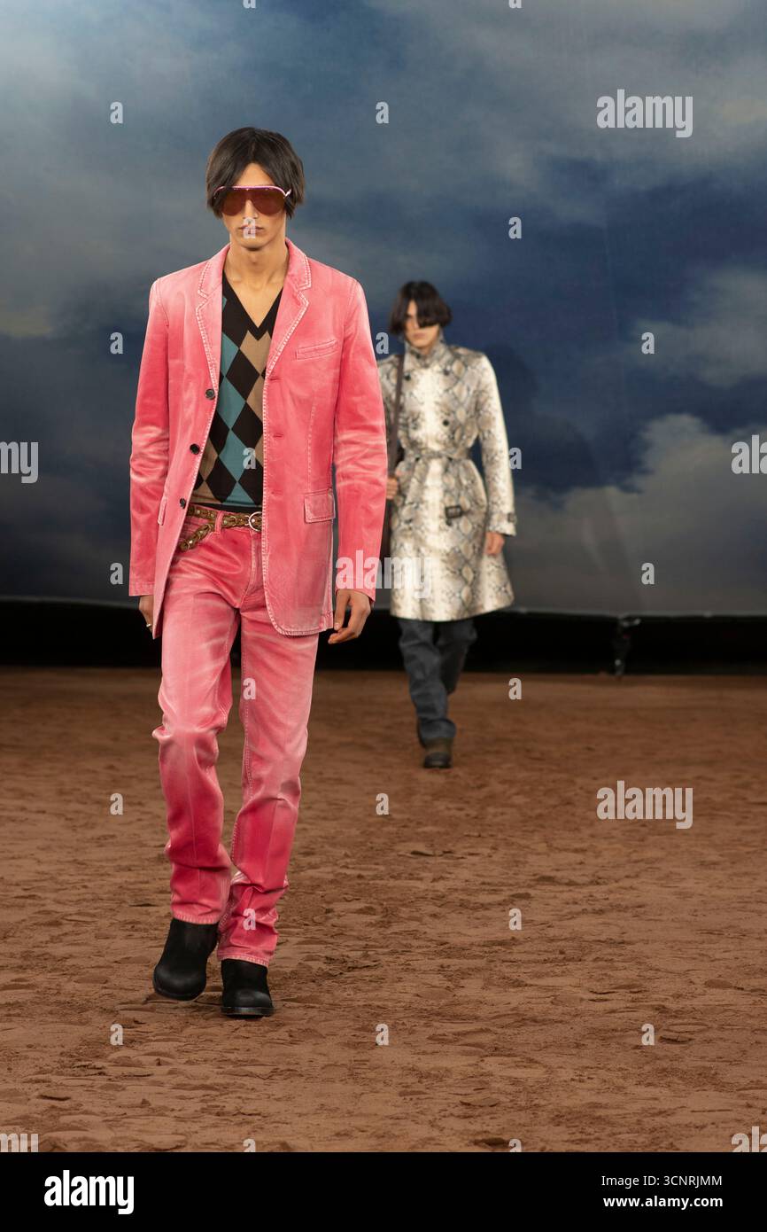 Models on the catwalk at the Burberry show in Perks Field, Kensington ...