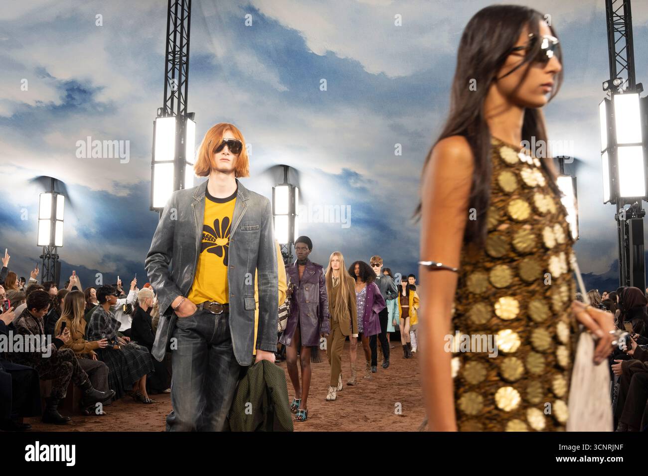 Models on the catwalk at the Burberry show in Perks Field, Kensington ...