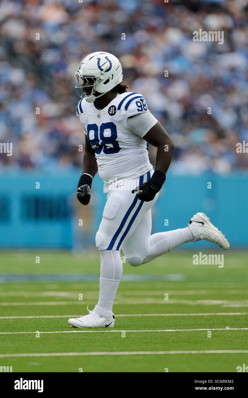 Indianapolis Colts defensive tackle Eric Johnson II (98) defends during the first half of an NFL ...