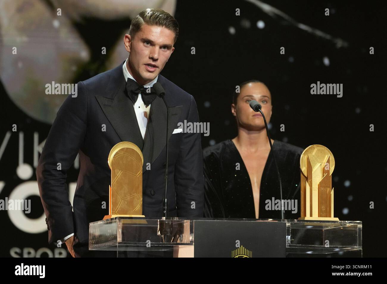 Sporting's Viktor Gyokeres receives the Gerd Muller Trophy during the ...