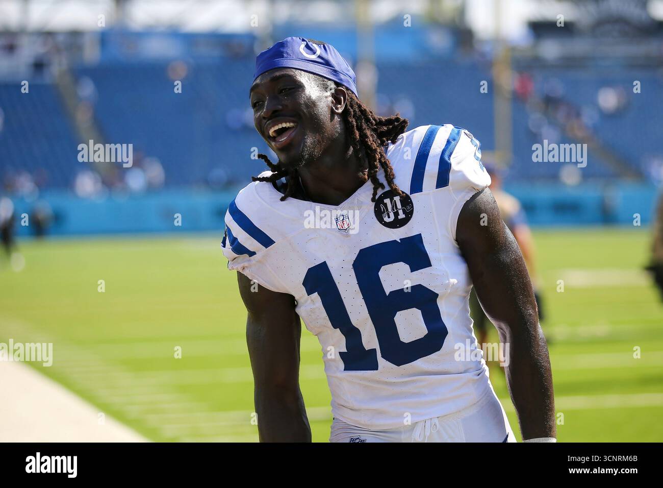 Indianapolis Colts wide receiver Ashton Dulin (16) smiles as he walks ...