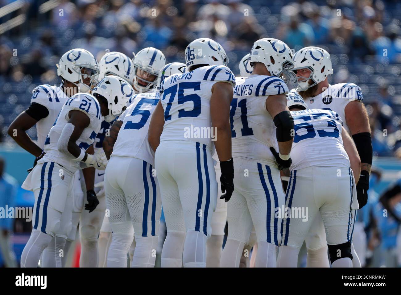 Indianapolis Colts offense huddles up during the second half of an NFL ...