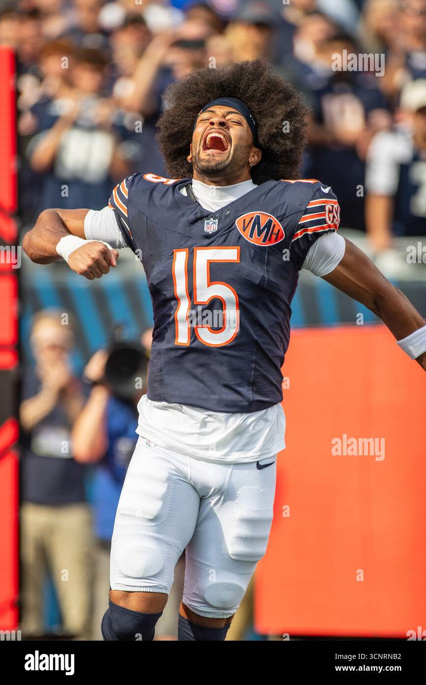 September 21, 2025: Chicago Bears Rome Odunze (15) runs on to the field ...
