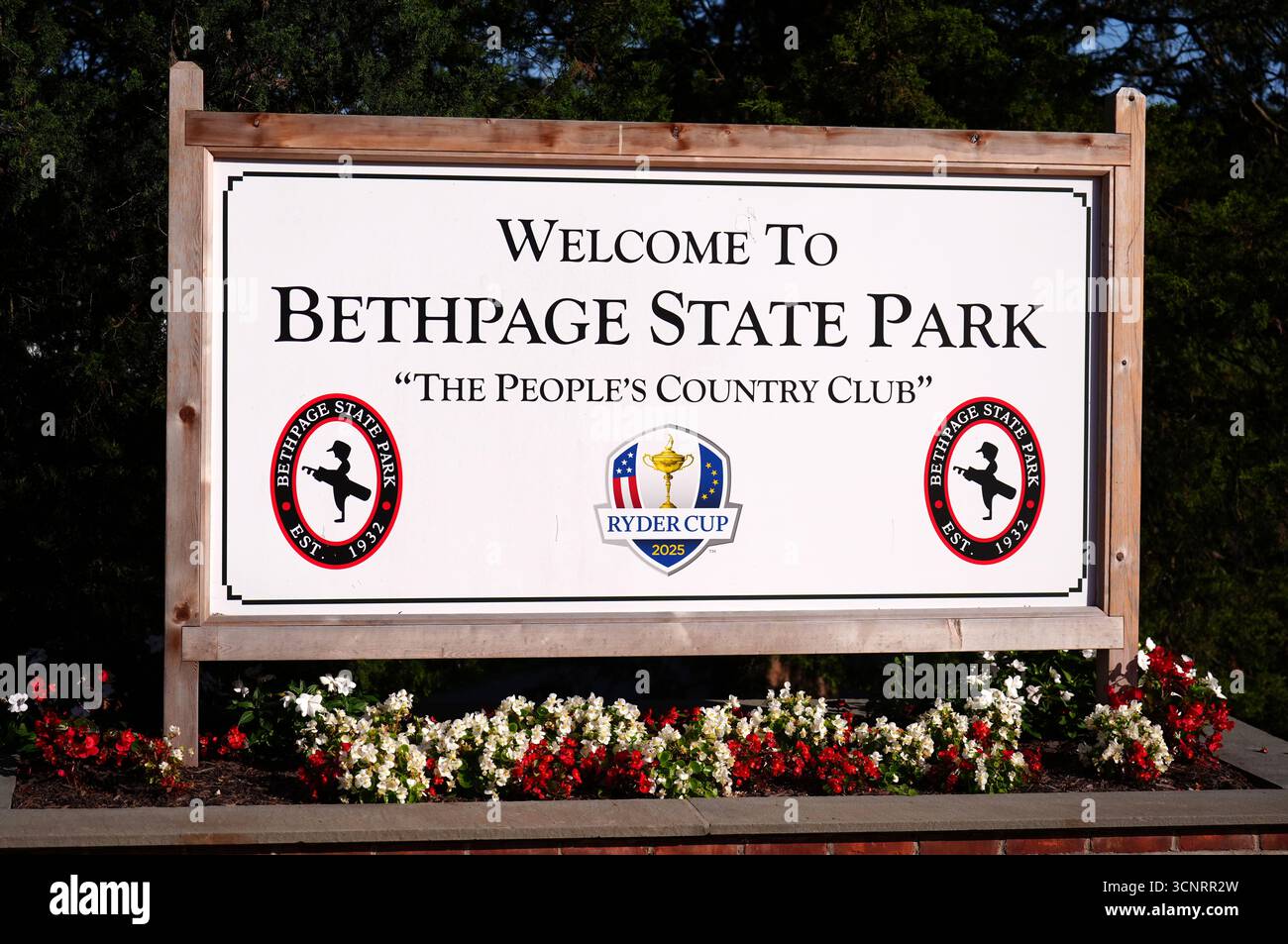 A general view of a sign at the Bethpage Black Course in Farmingdale ...