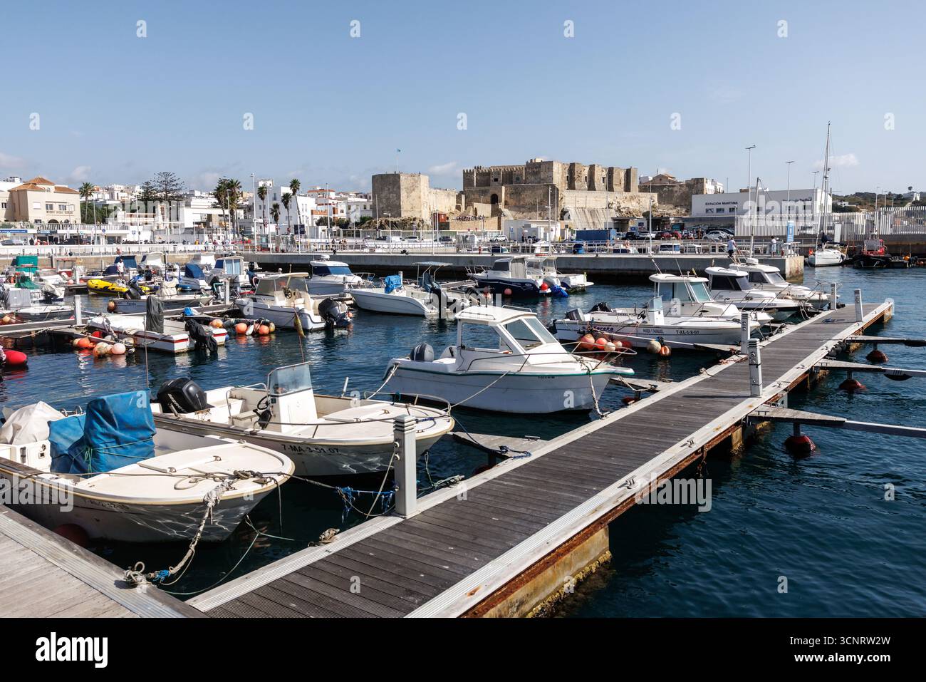 21 September 2025, Spain, Tarifa: Numerous boats are moored at the ...