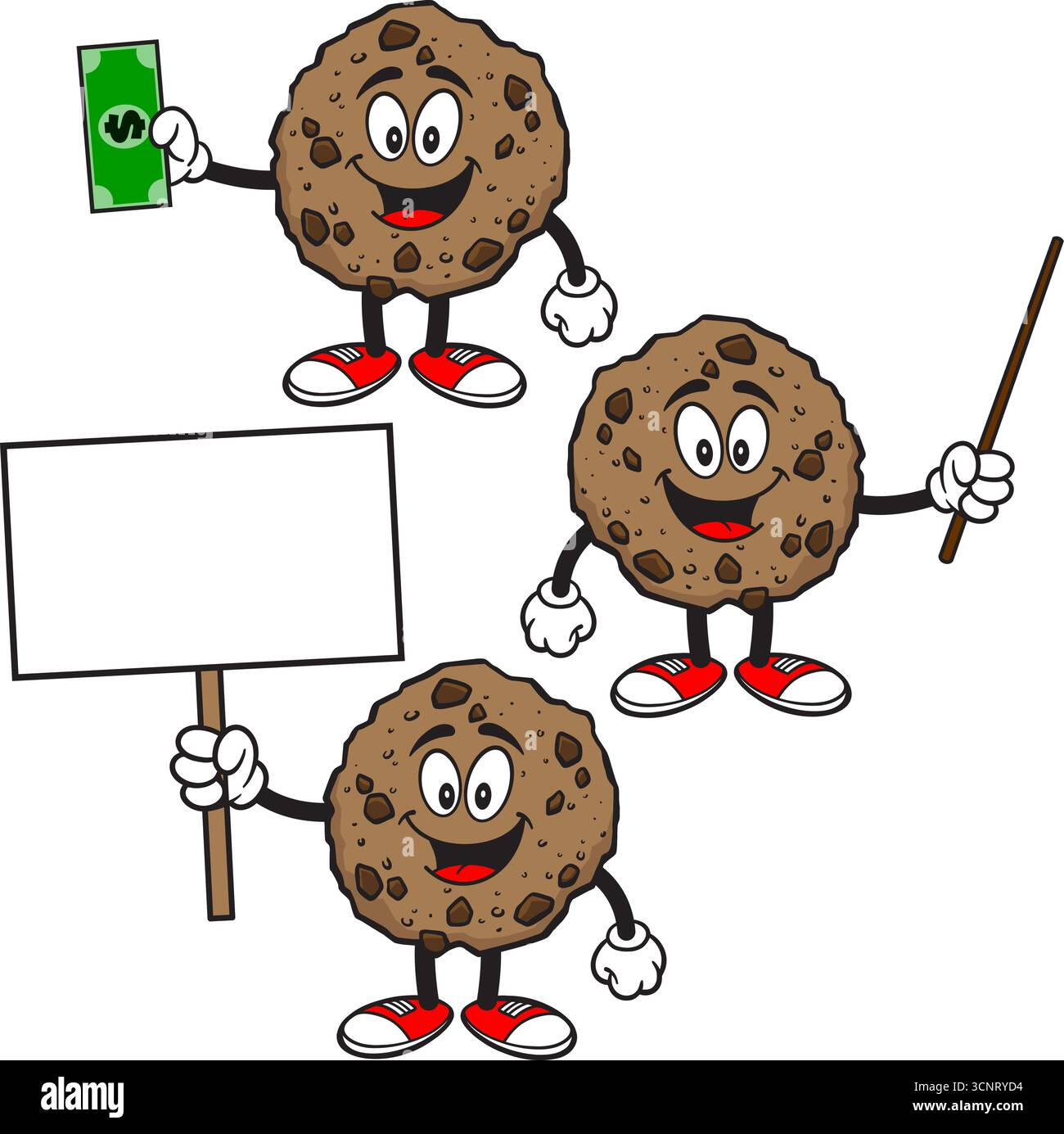 Cookie Mascot Set 03, Hand Drawn illustrations of Cookie Mascots in ...