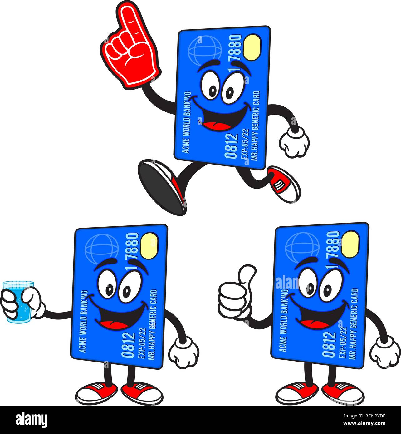 Credit Card Mascot Set 04, Hand Drawn illustrations of Credit Card ...