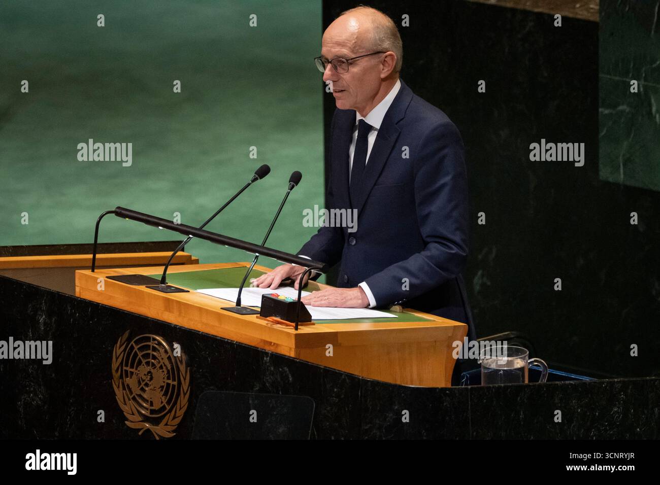Luxembourg's Prime Minister Luc Frieden speaks during a high-profile ...