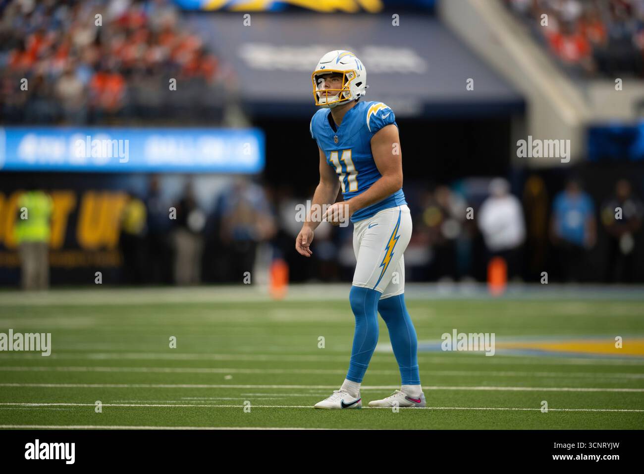 Los Angeles Chargers kicker Cameron Dicker (11) looks to kick for a ...