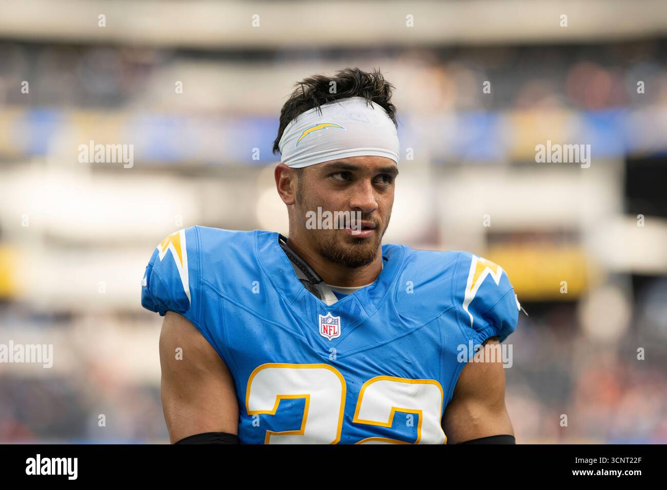 Los Angeles Chargers safety Alohi Gilman (32) walks back to the locker ...