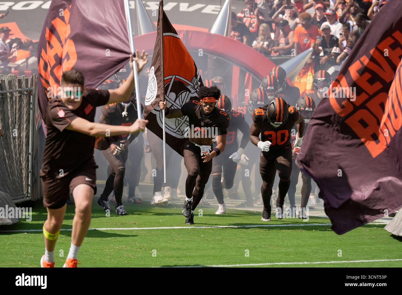 half of an NFL football game in Cleveland, Sunday, Sept. 21, 2025. (AP ...