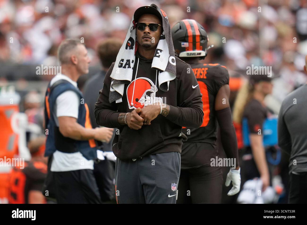 Injured Cleveland Browns quarterback Deshaun Watson is pictured on the ...