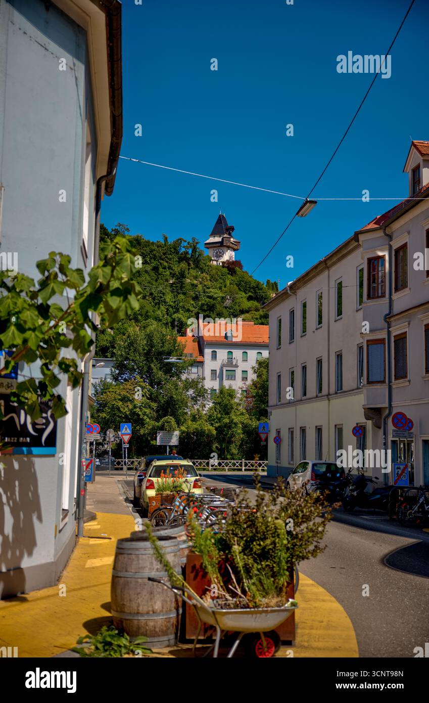 Urban street design in the city center featuring circular yellow ...