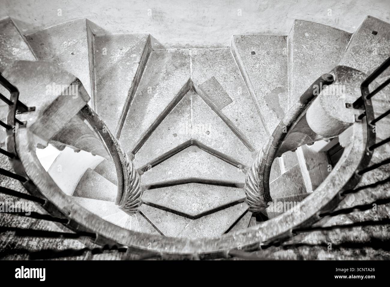 Abstract black and white view of the famous double spiral staircase ...