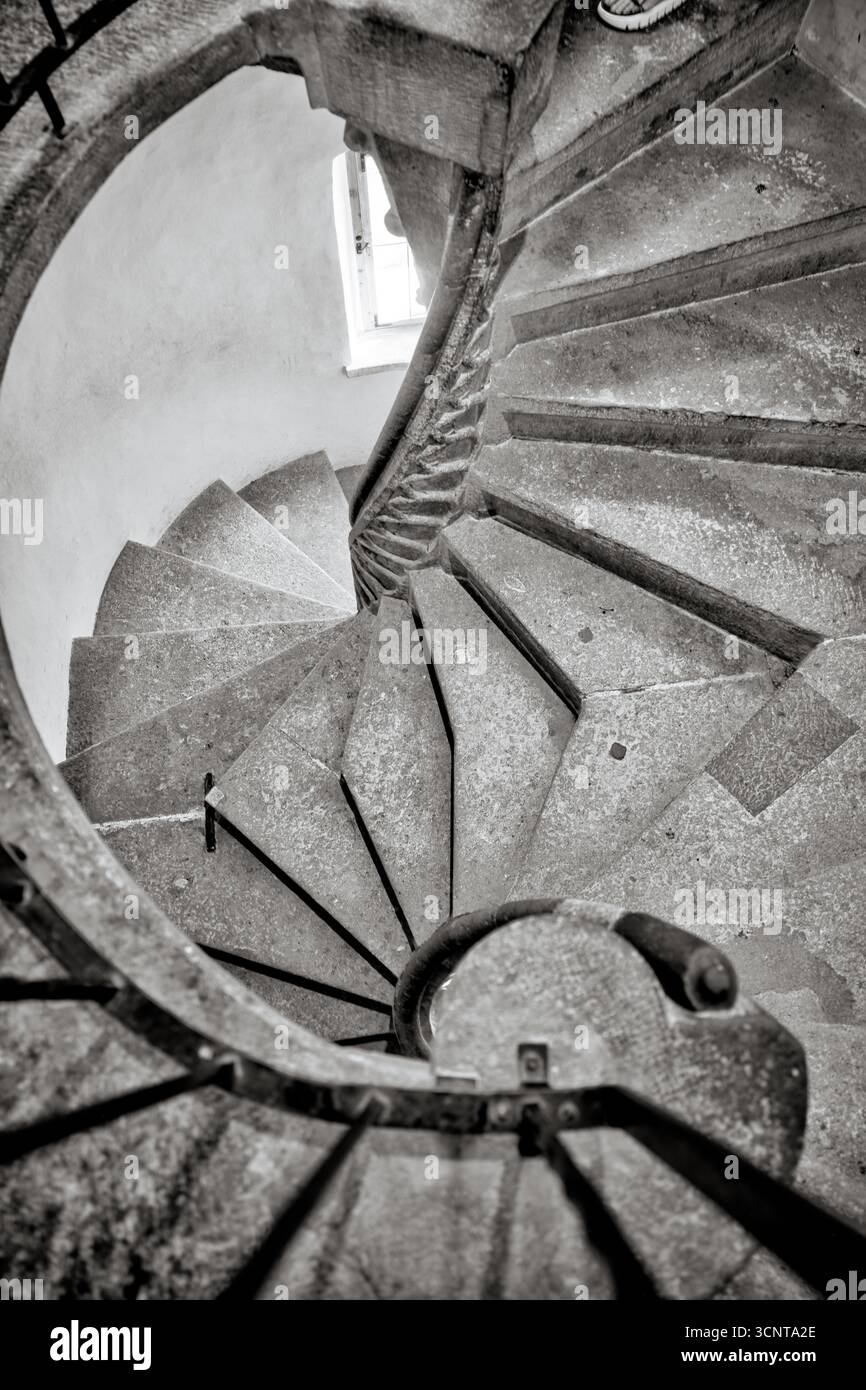 Abstract black and white view of the famous double spiral staircase ...
