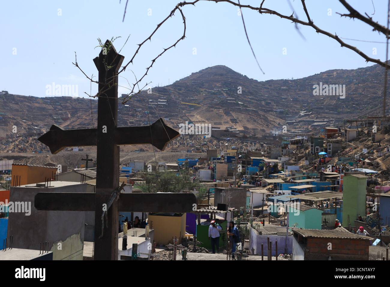 Wooden crosses in the Nueva Esperanza Cemetery, Lima, Peru, Day of the ...