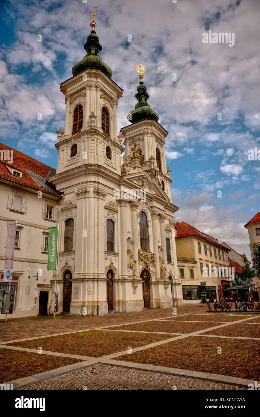 Exterior view of the Mariahilferkirche, a prominent Baroque-style ...
