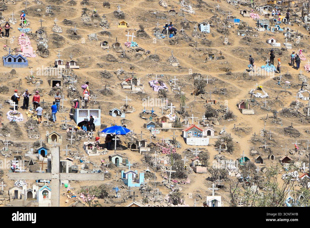 Overview of the hills of the Nueva Esperanza Cemetery in Lima, Peru ...