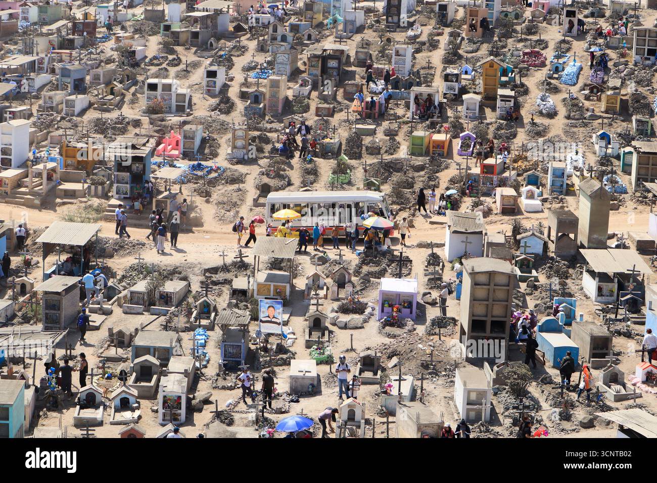 Overview of the hills of the Nueva Esperanza Cemetery in Lima, Peru ...