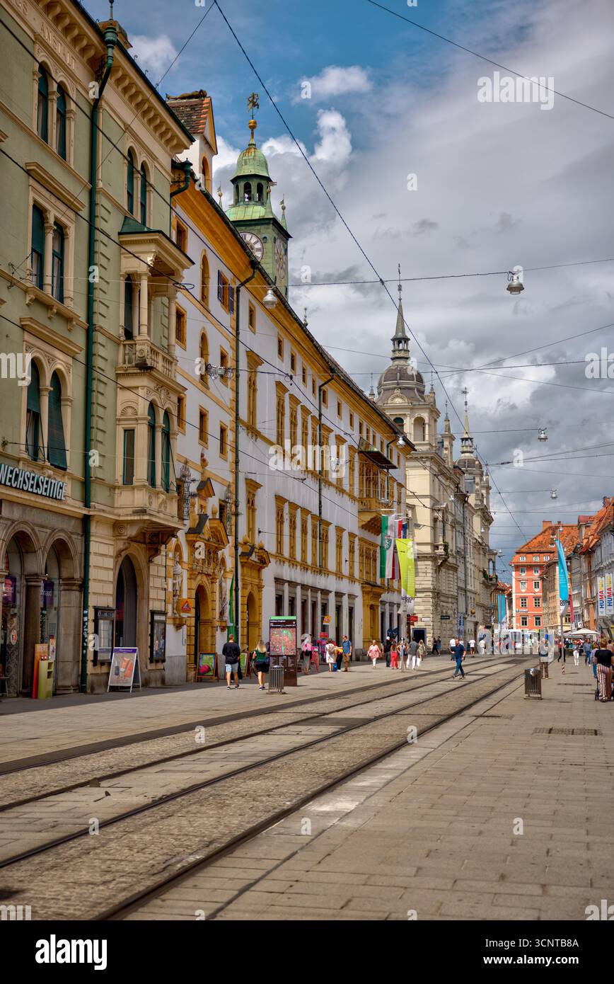 A vibrant view of Herrengasse, the main shopping street in the historic ...
