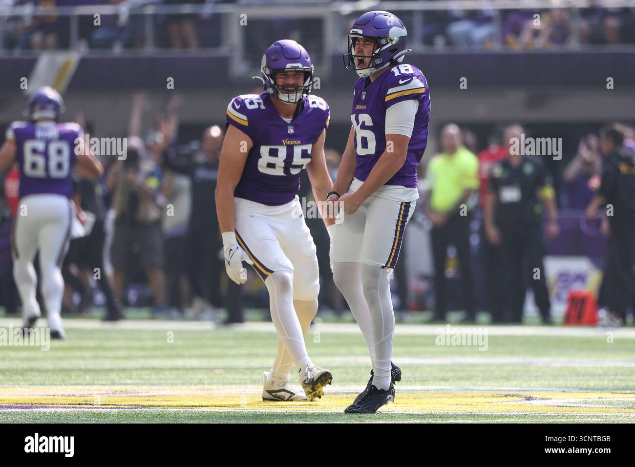 Minnesota Vikings kicker Will Reichard celebrates a 62-yard field goal ...