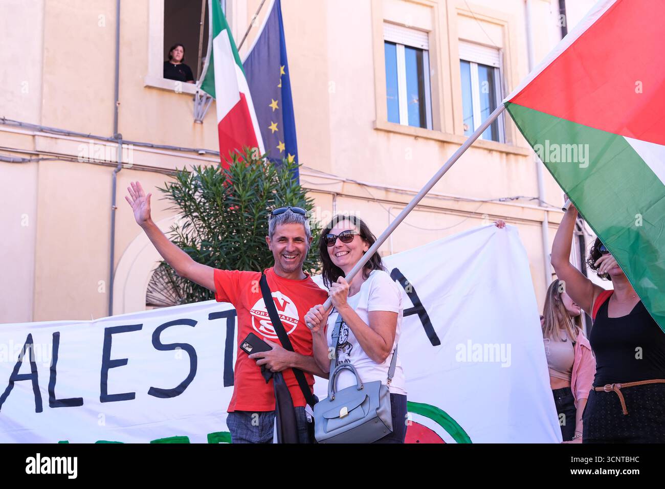 September 22, 2025, Termoli, Campobasso, Italy: People carrying a ...