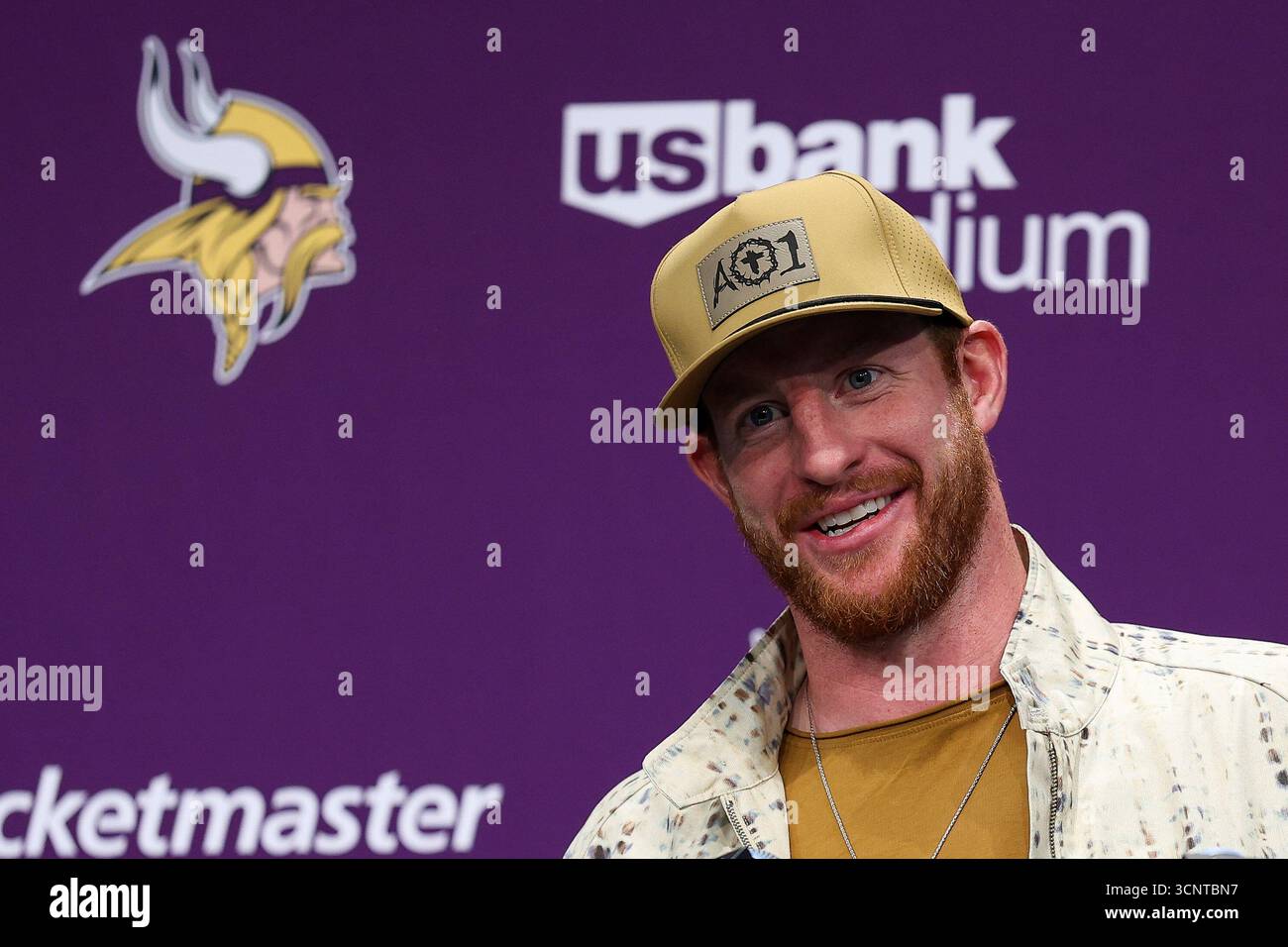 Minnesota Vikings quarterback Carson Wentz speaks after an NFL football ...