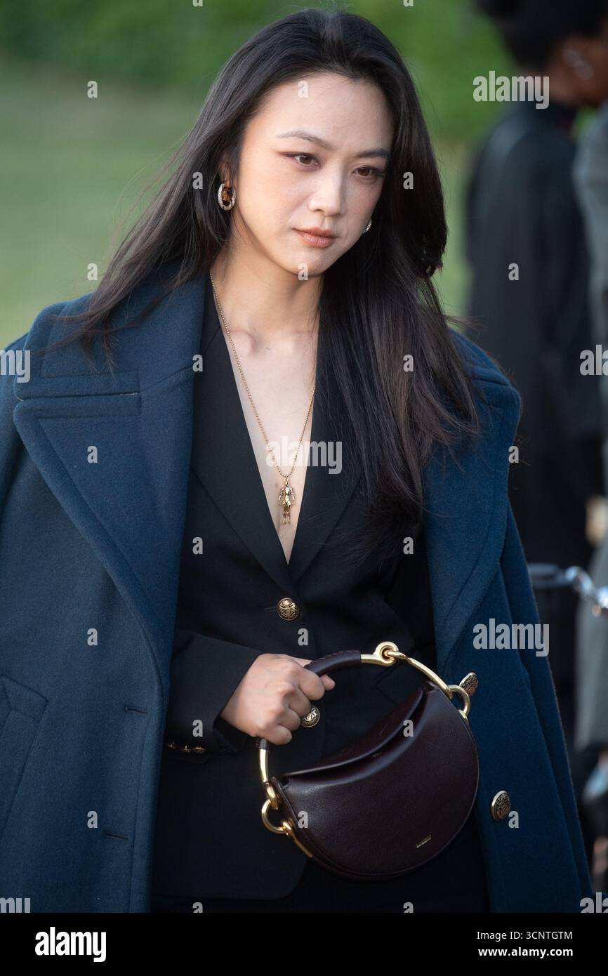 London, UK. 22 Sep, 2025. Pictured: Tang Wei attends Burberry's SS26 runway show during London ...