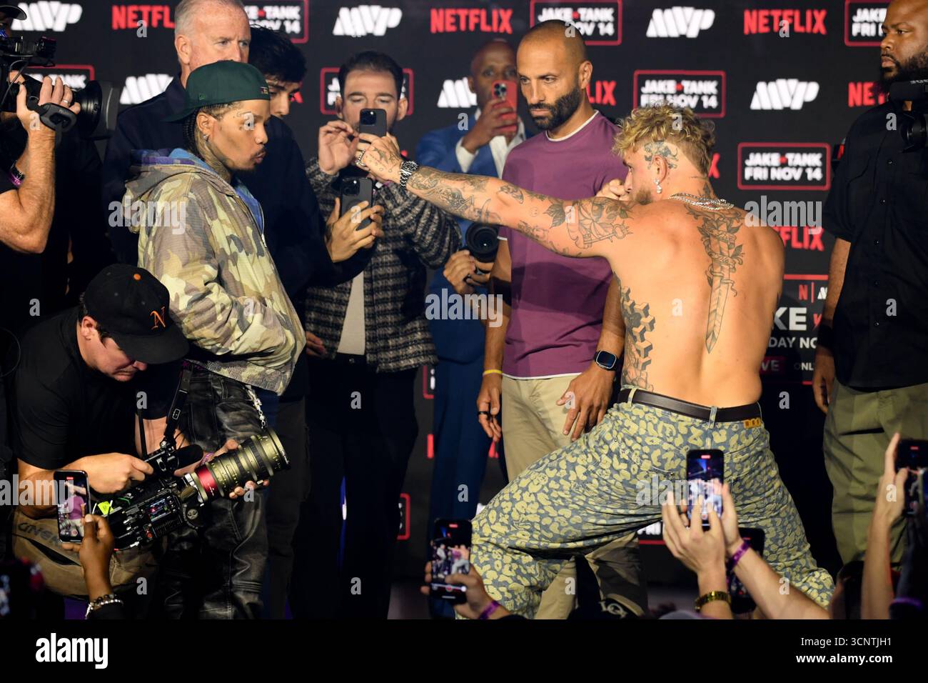 Gervonta Davis and Jake Paul face off during the Jake Paul vs. Gervonta Davis New York Press ...