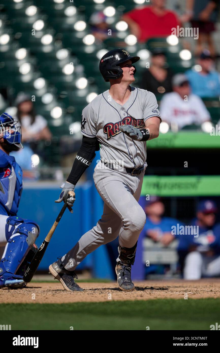 Scranton/Wilkes-Barre RailRiders T.J. Rumfield (34) bats during an MiLB ...