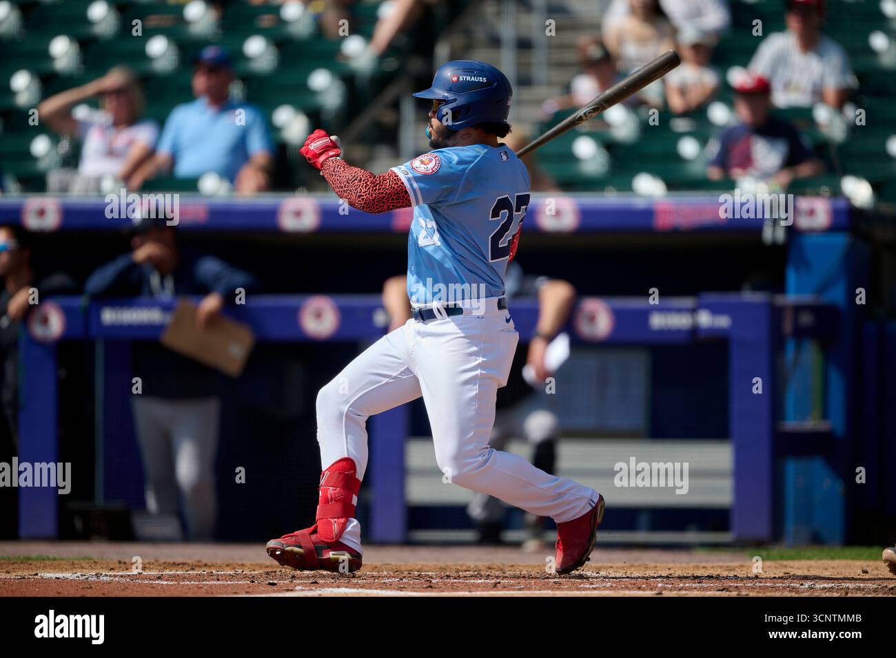 Buffalo Bisons Yohendrick Pinango (27) bats during an MiLB ...