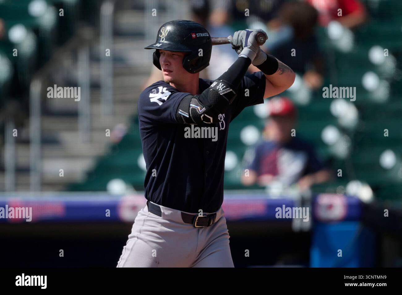 Scranton/Wilkes-Barre RailRiders T.J. Rumfield (34) bats during an MiLB ...
