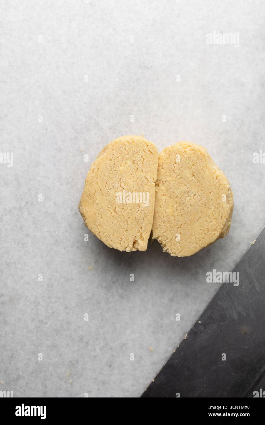 overhead view of tart shell dough on granite countertop, top view of ...