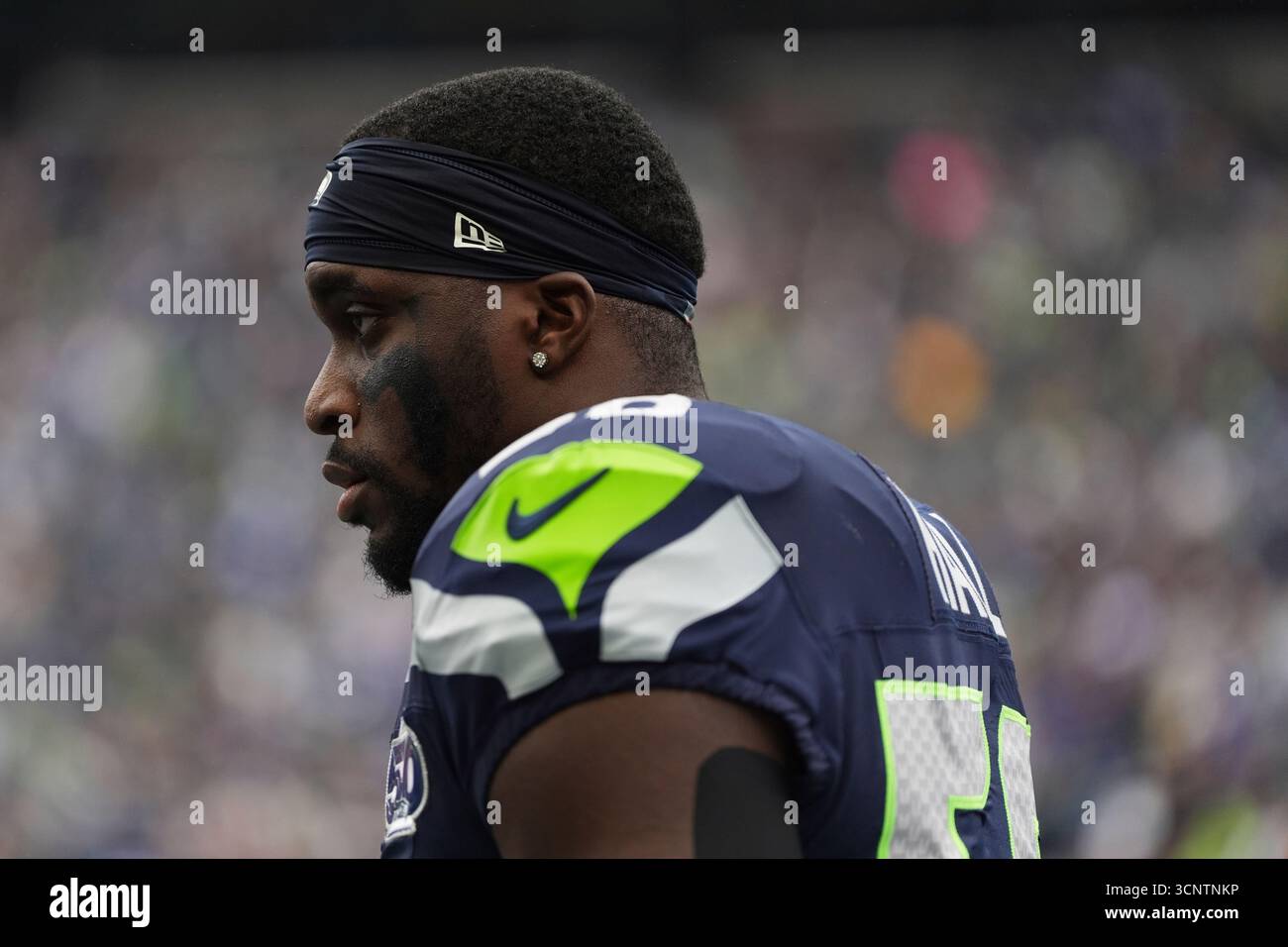 Seattle Seahawks linebacker Derick Hall looks on before an NFL football ...