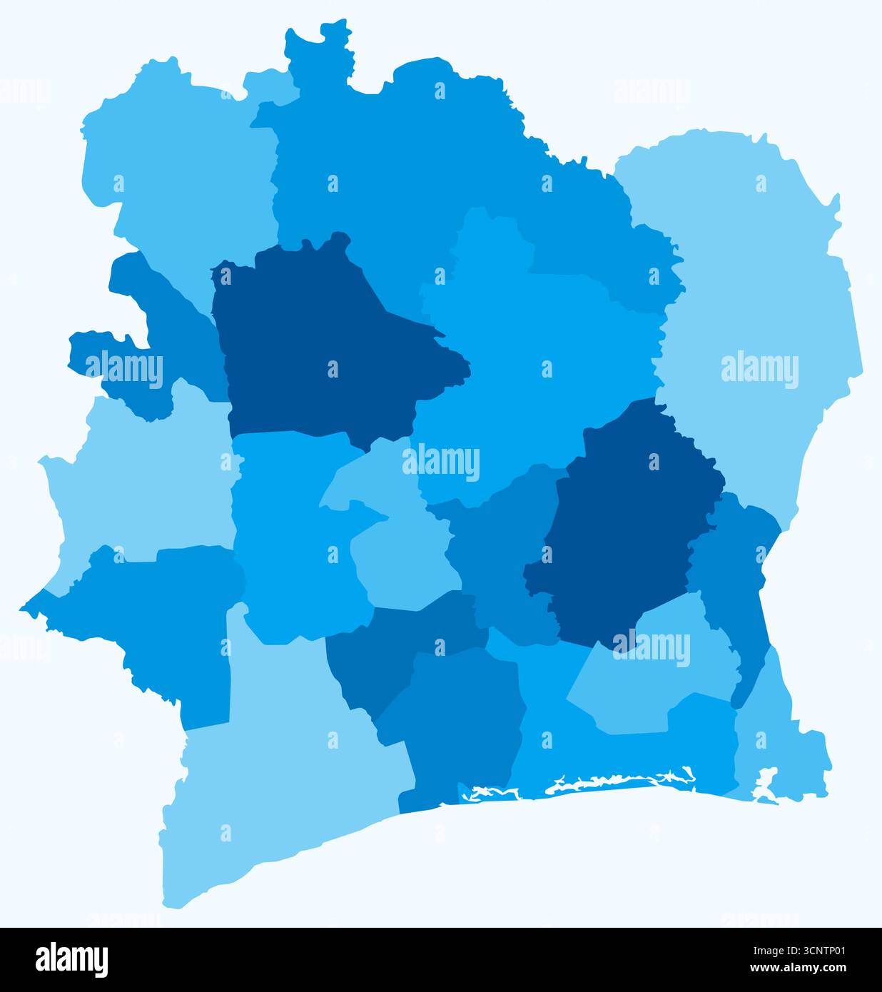 Map of Cote d'Ivoire with regions. Just a simple country border map ...