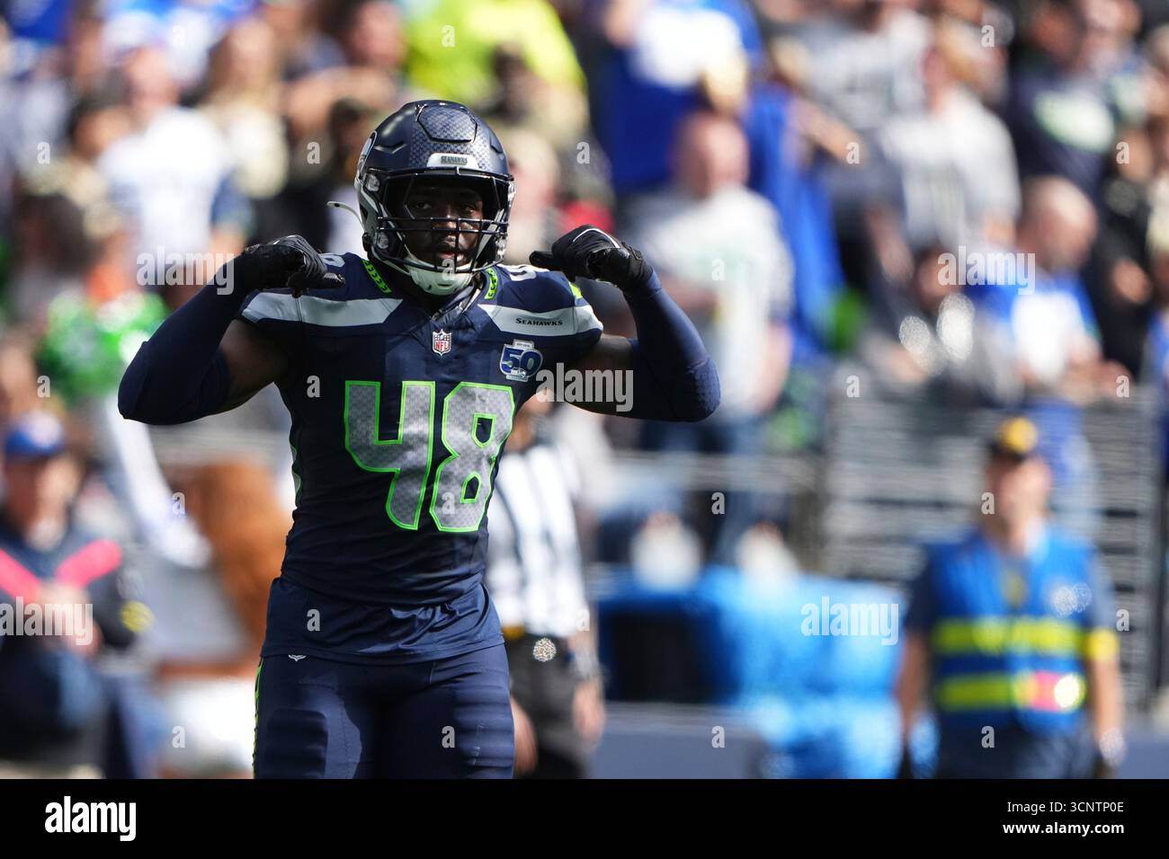 Seattle Seahawks linebacker Tyrice Knight (48) celebrates during an NFL ...