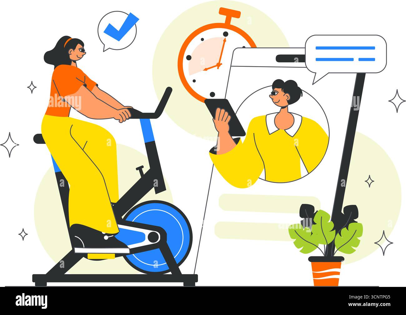 Online Fitness Coaching Illustration Featuring Personal Trainer for Web Training with Virtual ...