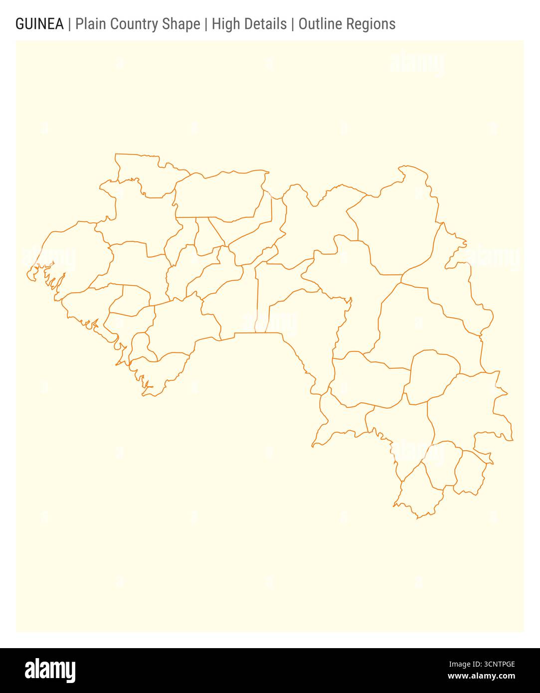 Guinea plain country map. High details. Outline regions style. Shape of ...