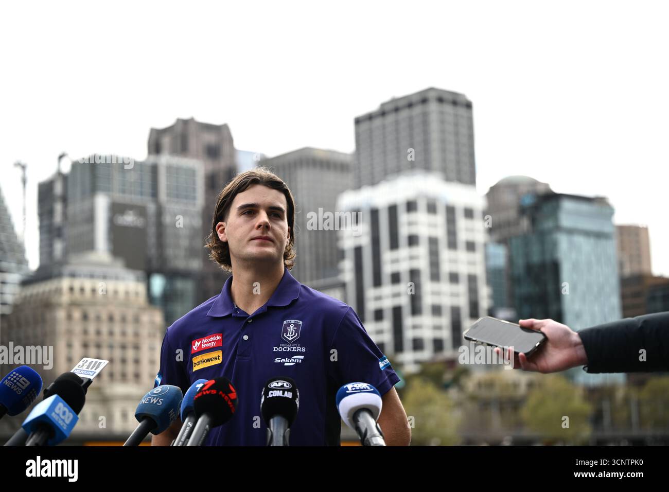Rising Star award winner Murphy Reid of the Dockers speaks to media in ...