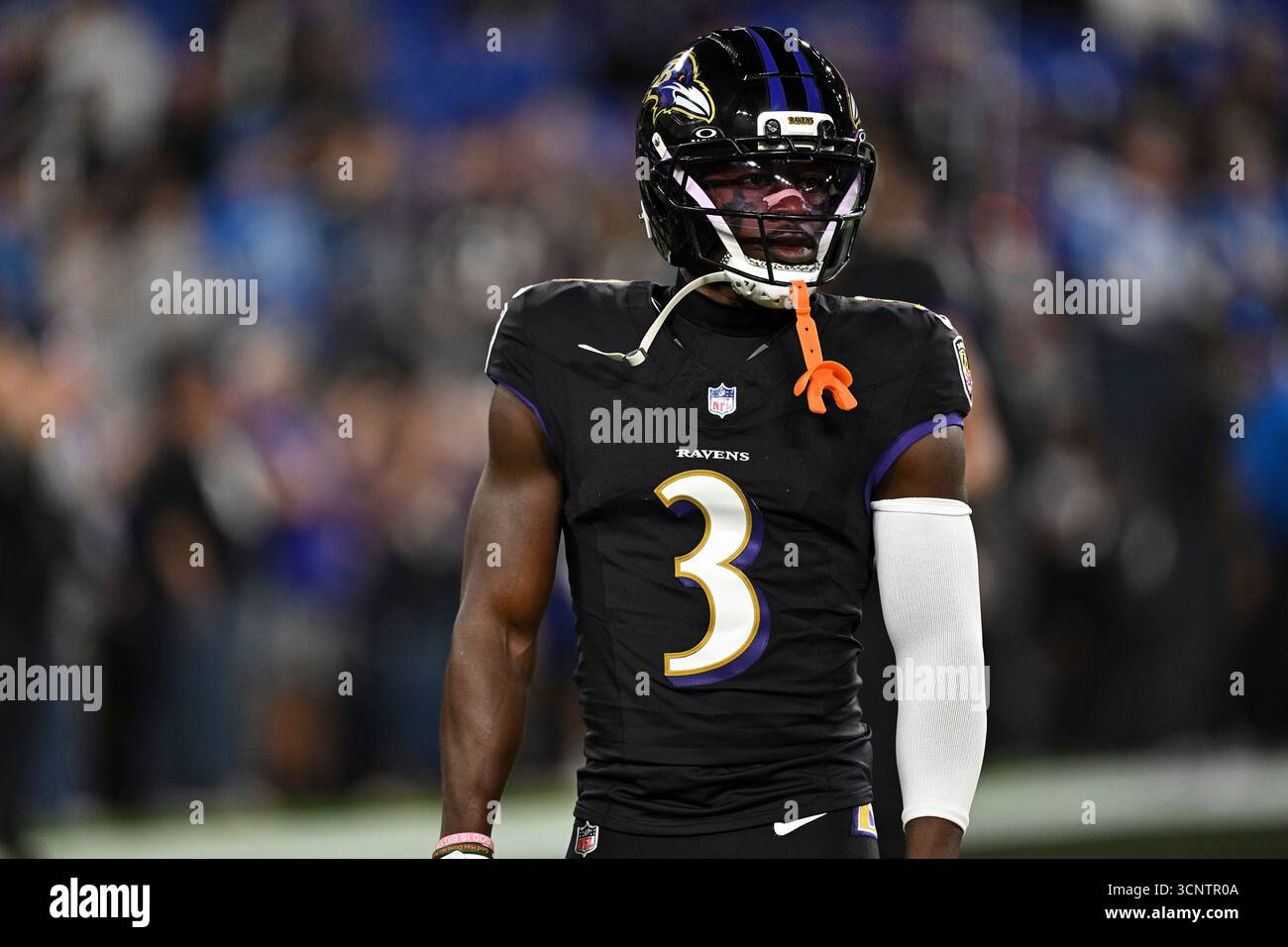 Baltimore Ravens Cornerback Chidobe Awuzie 3 Looks On During Pre Game