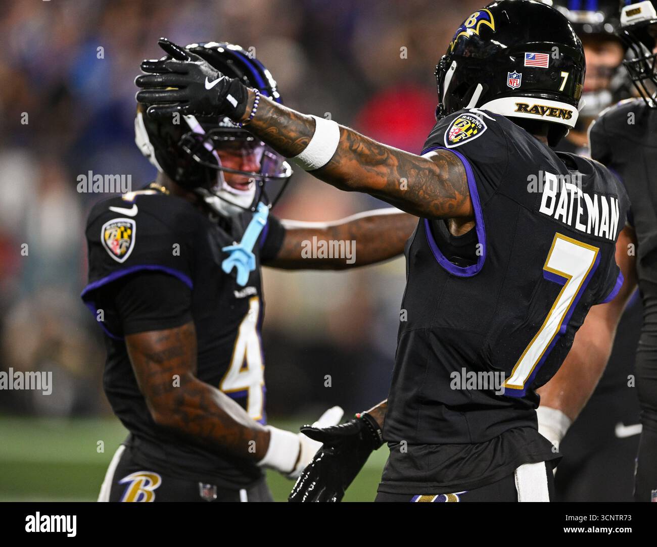 Baltimore Ravens wide receiver Rashod Bateman (7) celebrates a ...