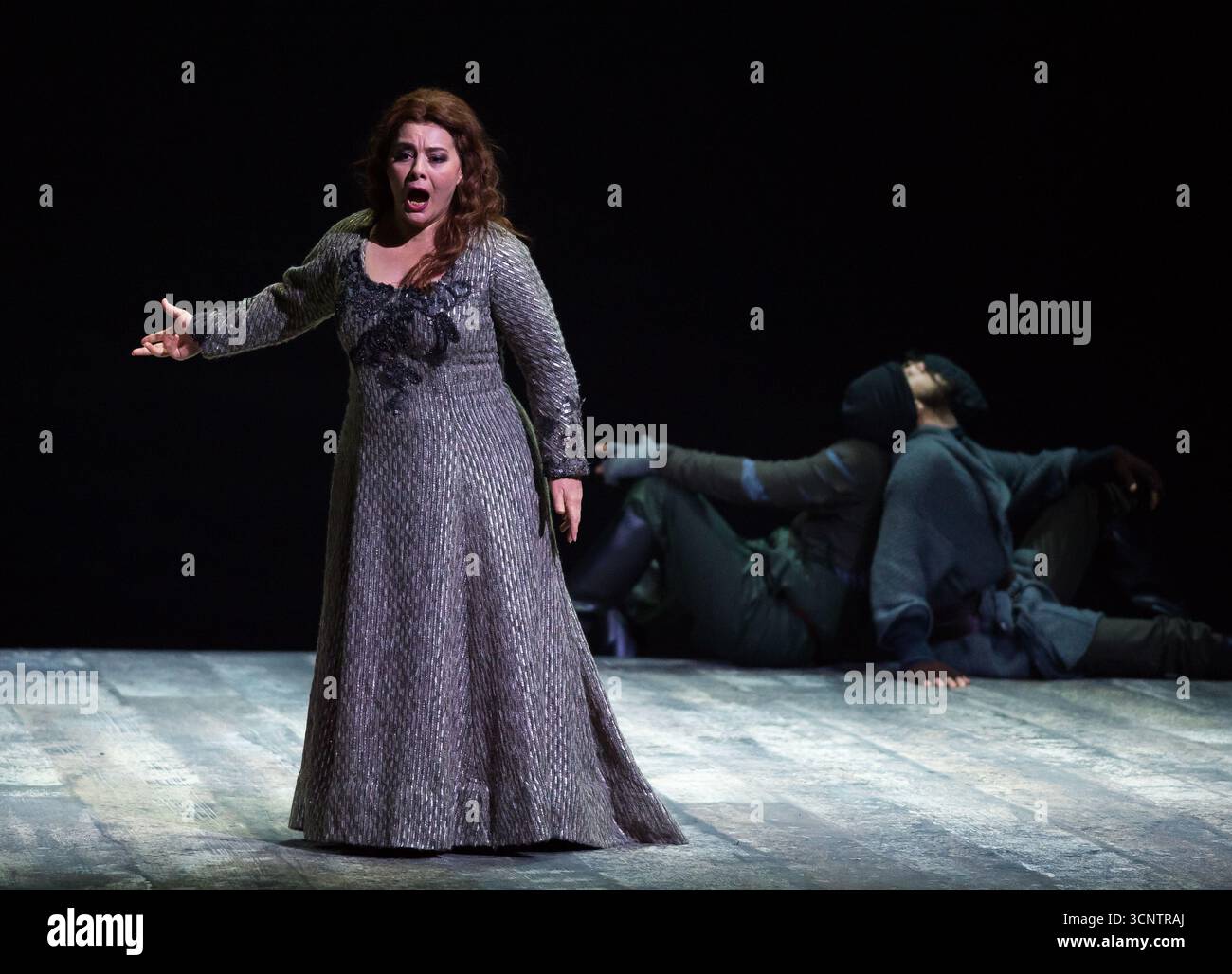 Actors perform on stage during a rehearsal of the play ‘Tristan und ...