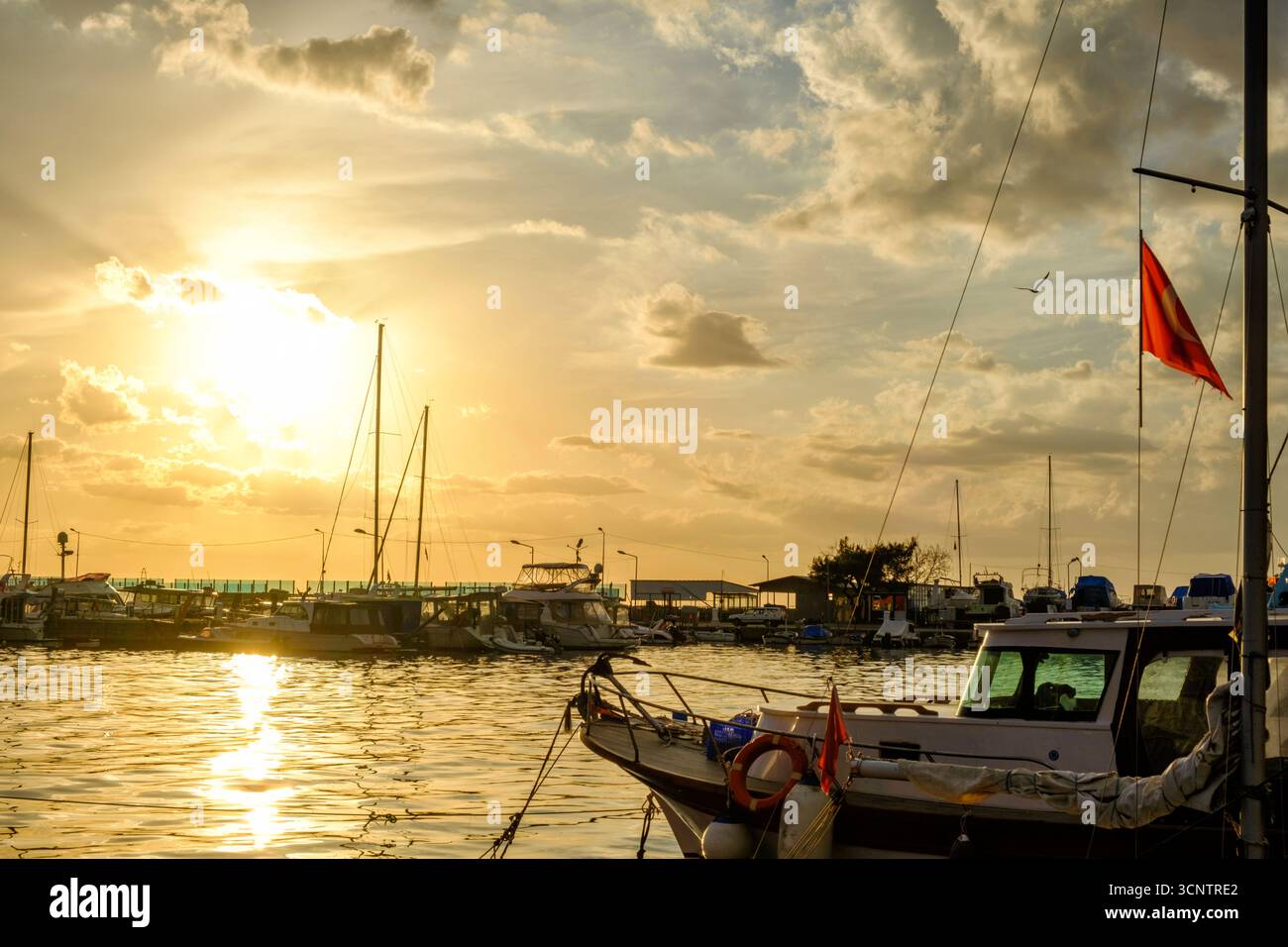 Erdek, Turkey - February 8, 2024 : Erdek Town harbor with ships at ...