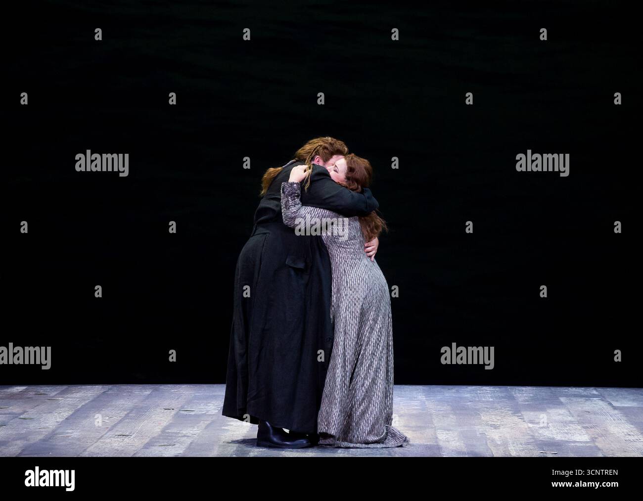 Actors perform on stage during a rehearsal of the play ‘Tristan und ...