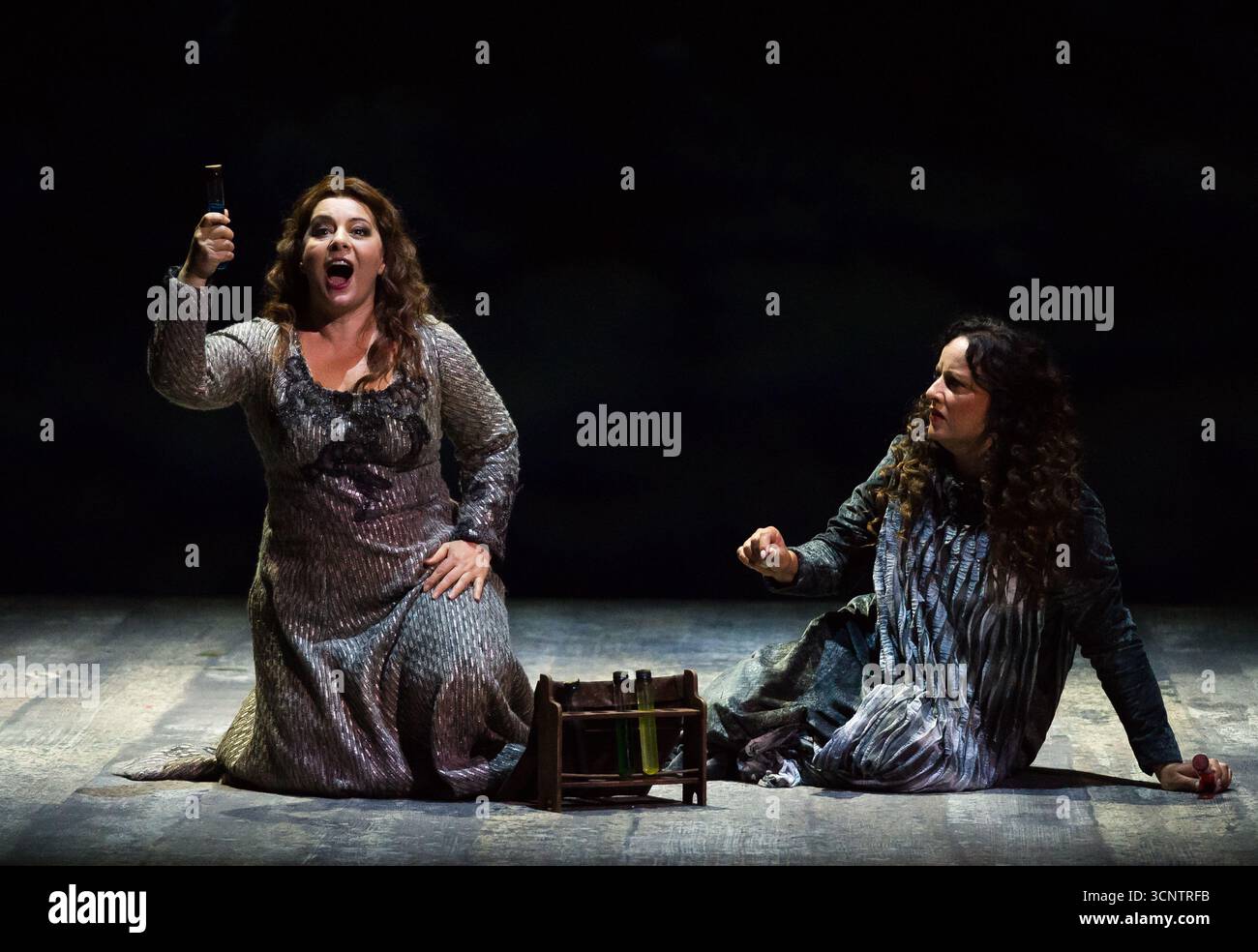 Actors perform on stage during a rehearsal of the play ‘Tristan und ...