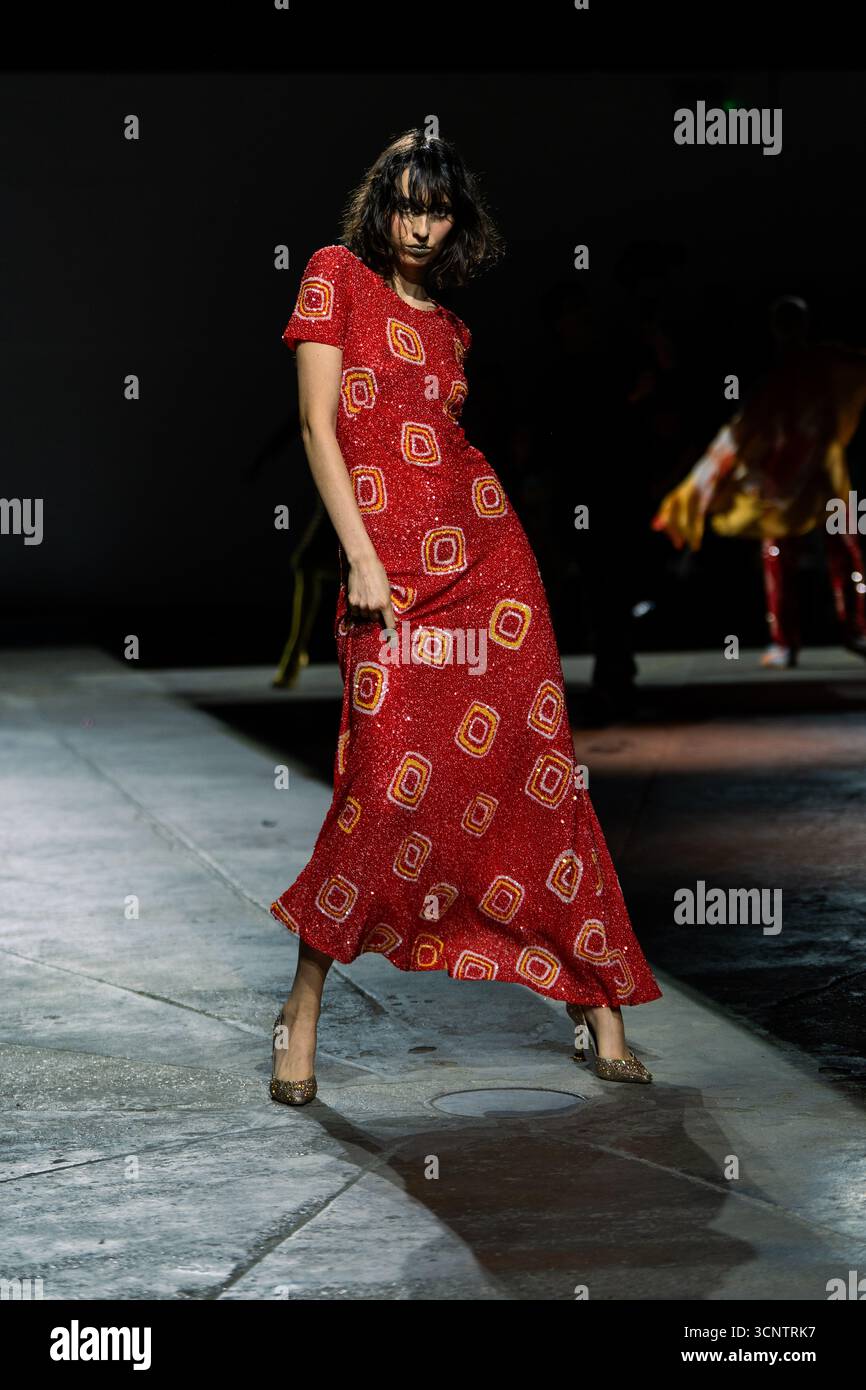 A model walks the runway at the Ashish show during the London Fashion ...