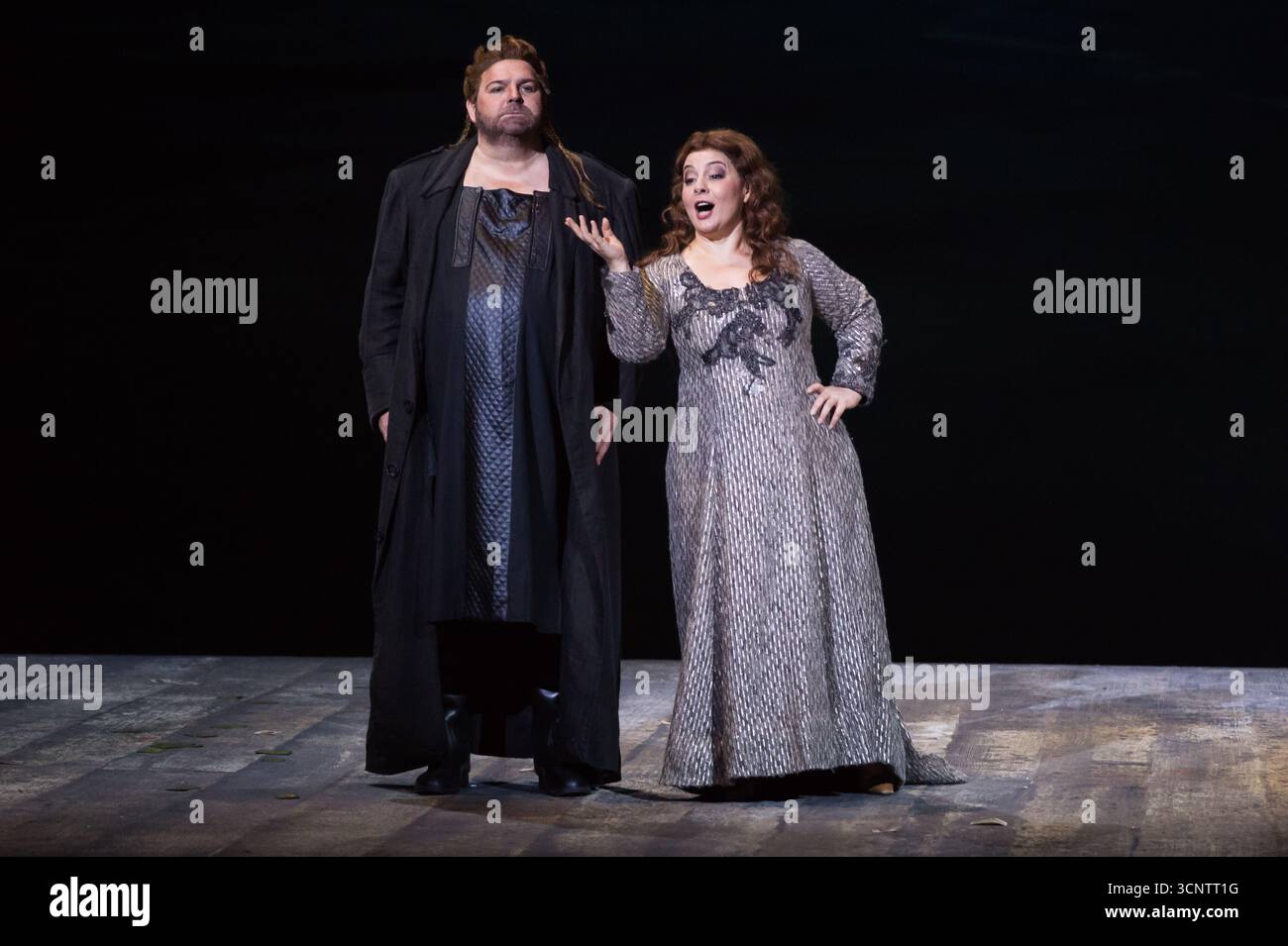 Actors perform on stage during a rehearsal of the play ‘Tristan und ...