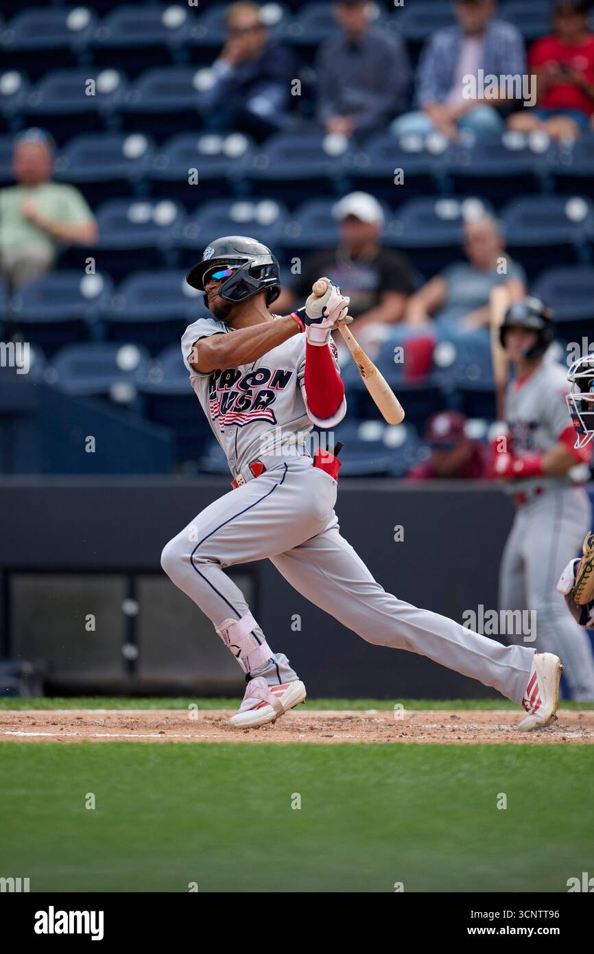 Lehigh Valley IronPigs Johan Rojas (5) bats during an MiLB ...